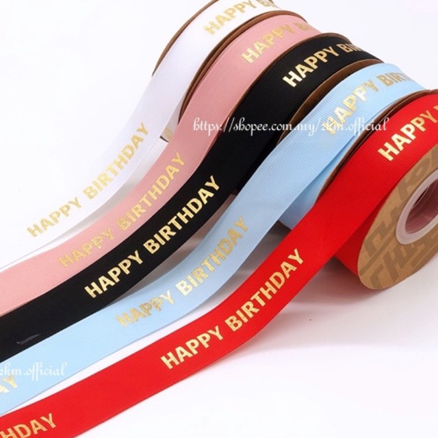 (27M) 2.5CM HAPPY BIRTHDAY Ribbon Reben Riben Ribben Ribon Gift Satin ...