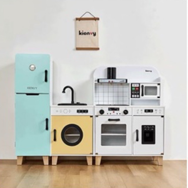 European Children Wooden Kitchen Playset Kids Pretend Play Fridge Water ...