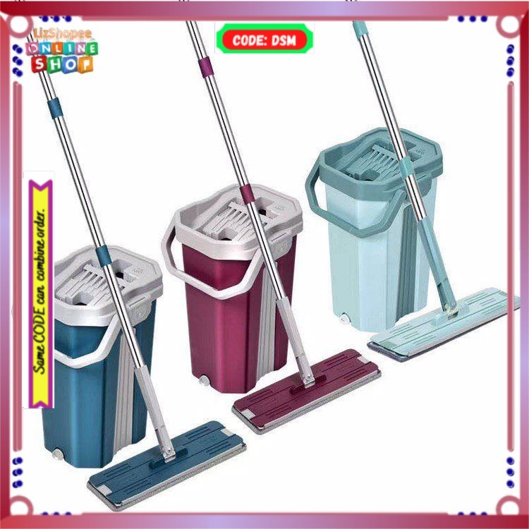New mop self-wash and squeeze dry flat mop with bucket 2 mop pads 2 in ...