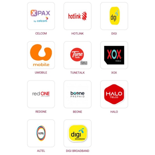 TOPUP AUTO RELOAD MAXIS UMOBILE CELCOM DIGI TUNE XOX HOTLINK XPAX HALO ...