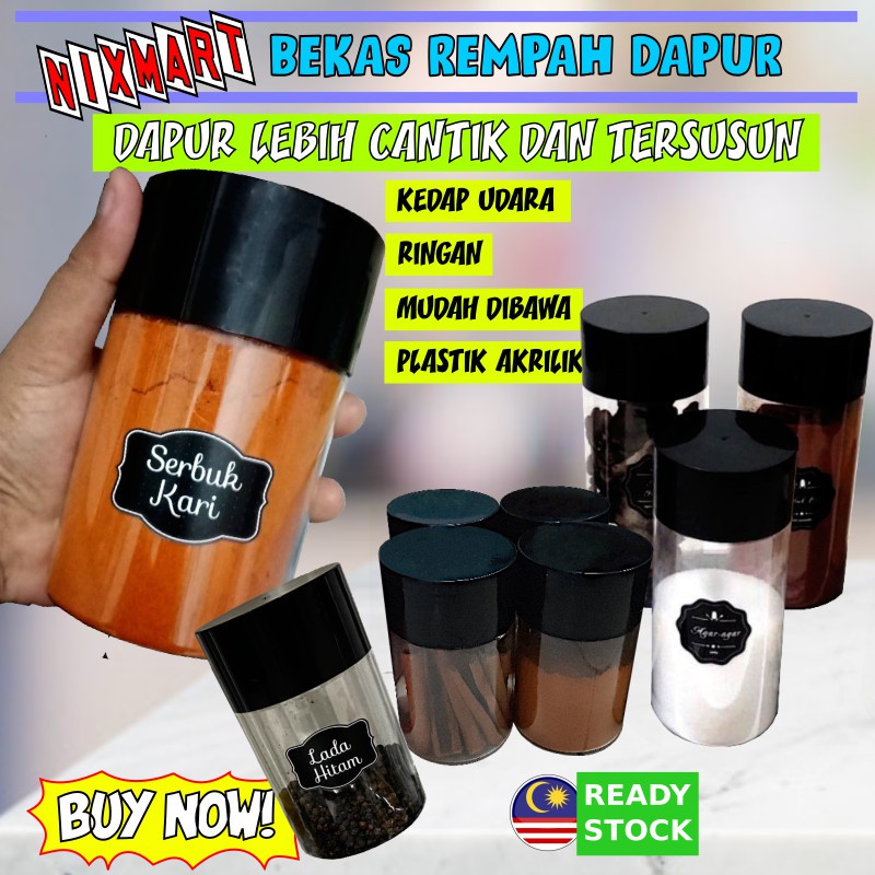 Bekas Rempah Balang Kuih Biskut Gula Garam Kedap Udara Plastik Sticker ...