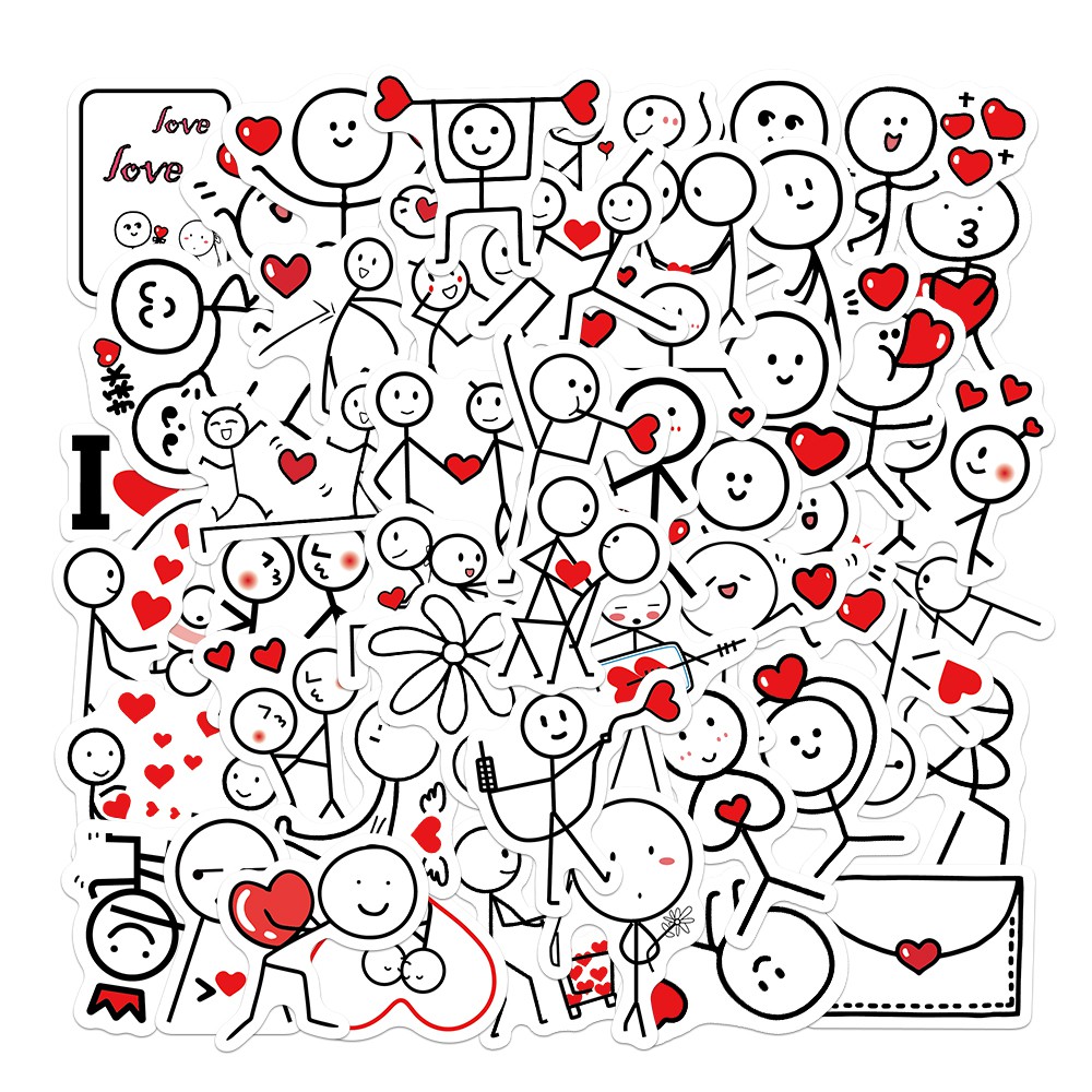 50PCS Cartoon Matchstick Men Cute Graffiti Sticker For Trolley ...