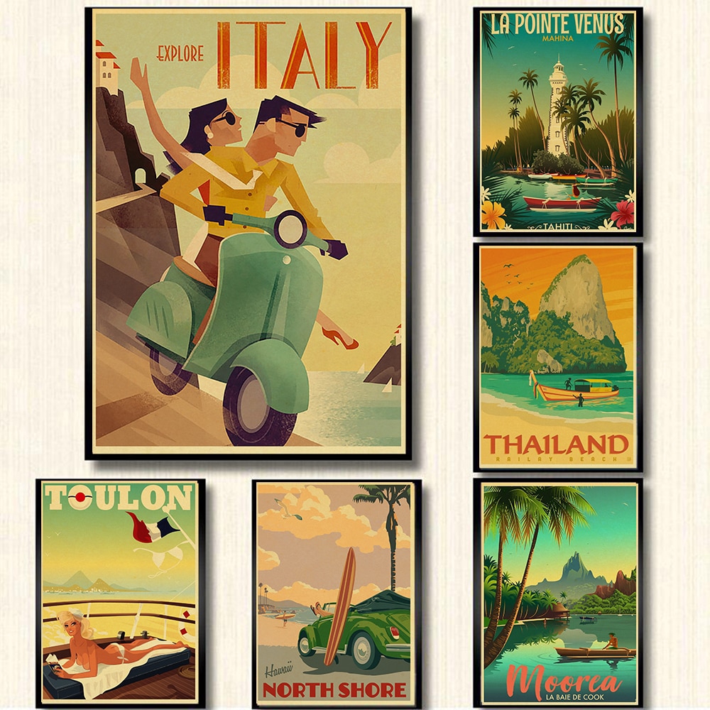 Vintage Visit City Travel Retro Poster kraft paper Printed Wall Posters ...