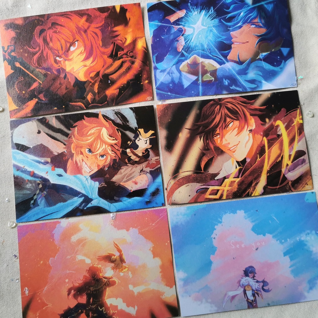 [by @parvaillust] Fight Series Kaeya Diluc Childe Zhongli A6 Art Print ...