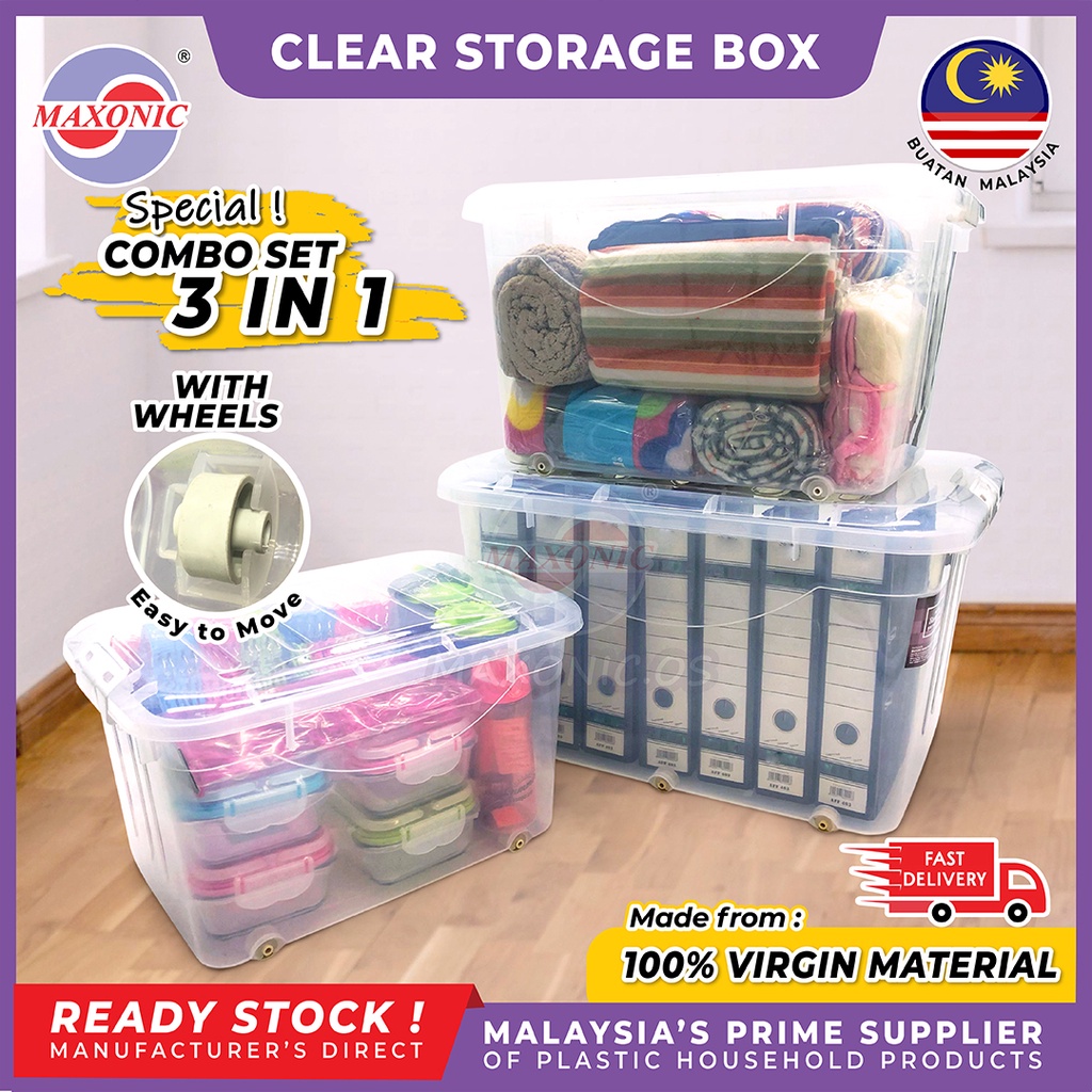 MAXONIC COMBO SET 3 IN 1 MULTIPURPOSE STORAGE BOX | CLEAR PLASTIC ...