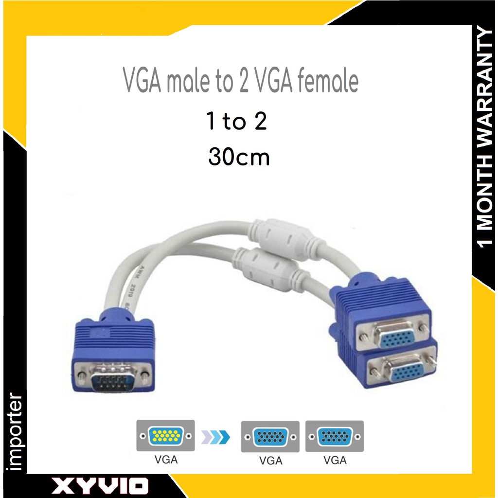 VGA 15pin Male to 2 VGA Female for Monitor 2 Way LCD Y Splitter Dual Female Converter Adapter ...