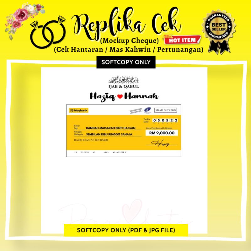 Softcopy Mockup Cheque Replika Cek Hantaran | Shopee Malaysia