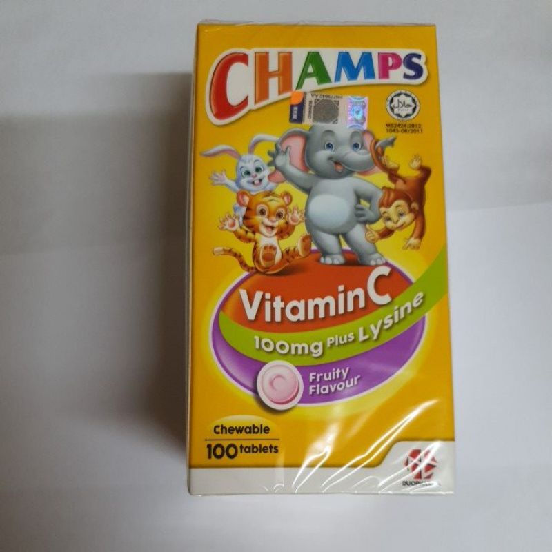 Champs Vitamin C 100mg Plus Lysine Chewable Tablets 100s (Fruity ...