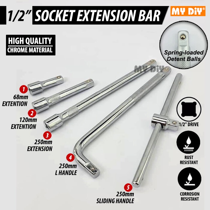 MYDIYHOMEDEPOT - Chrome 1/2" Drive L Handle Extension Socket Sliding ...