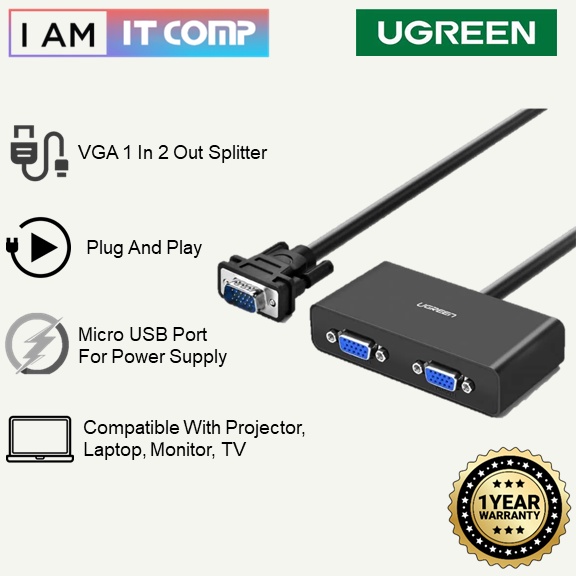 UGREEN VGA 1 In 2 Out Splitter / Micro USB Port / Support 1080P 60Hz ...