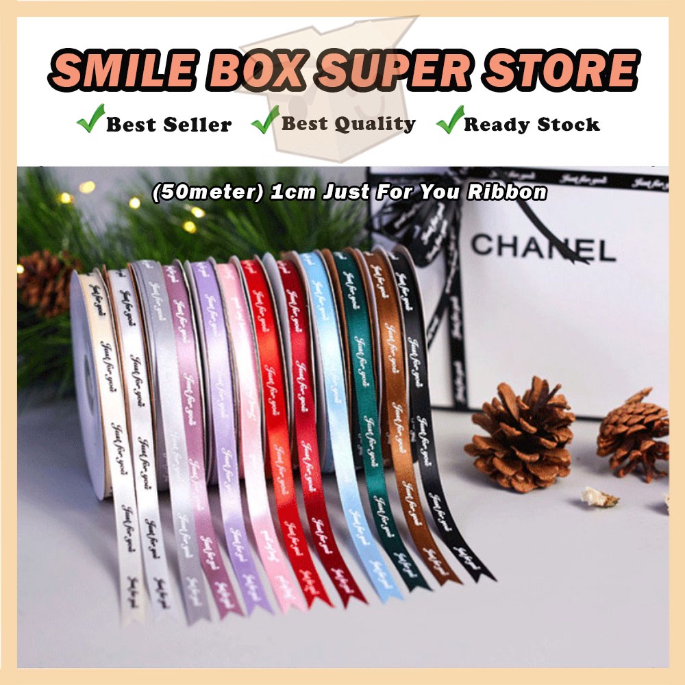(50M) 1CM JUST FOR YOU Ribbon Reben Riben Gift Satin Organza Flower ...