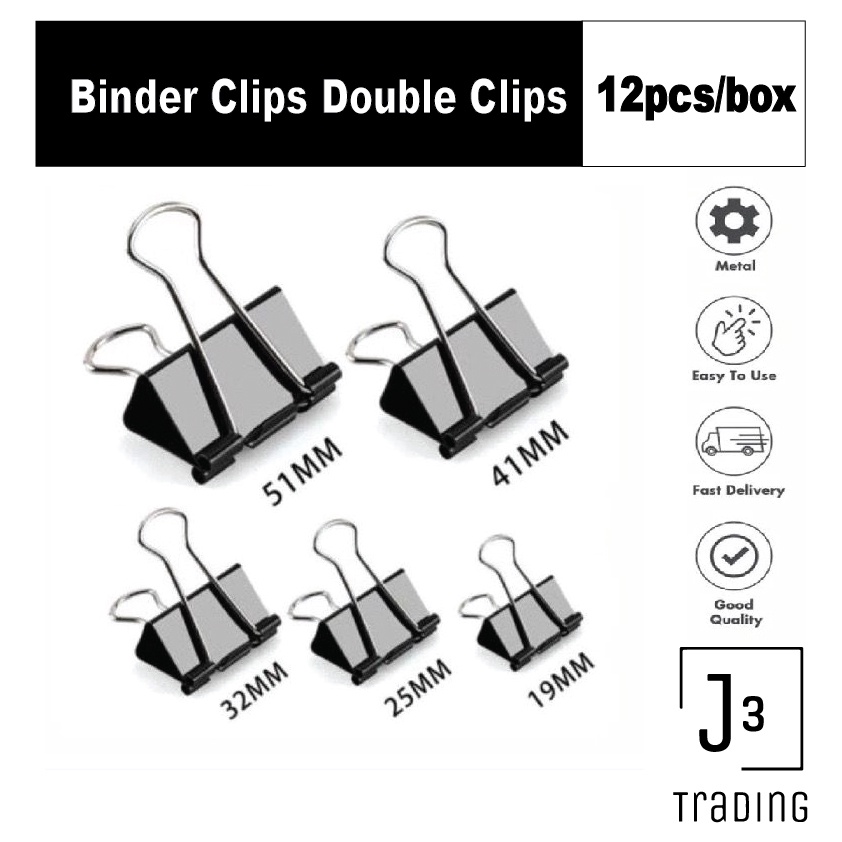 Binder Clip/ Double Clip / Paper Clip Black 12PCS(15mm 19mm 25mm 32mm ...