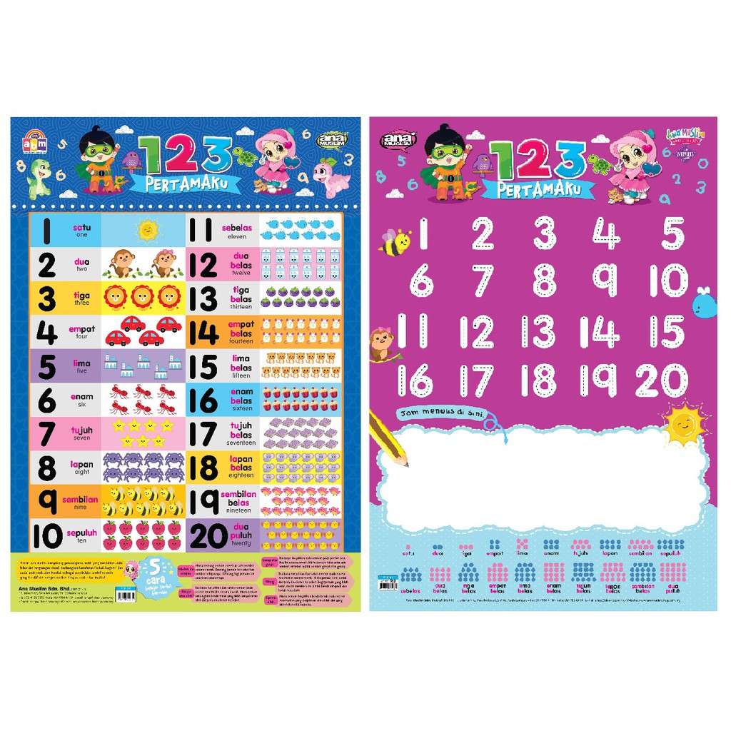 Poster membaca dan menulis - 123 pertamaku | BeeCost