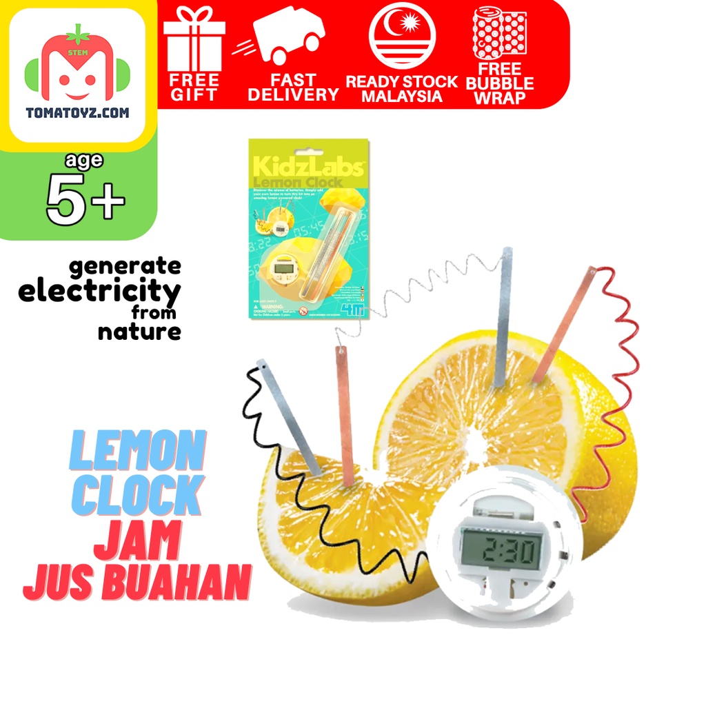 Lemon Clock 4M KidzRobotix DIY Bateri Asid Kimia STEM Educational Toy ...