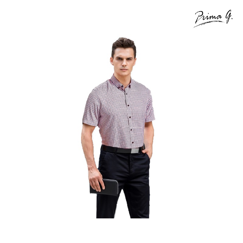 Prima G Cotton Short Sleeve Shirt Men Flannel Slim Fit Wrinkle Free ...