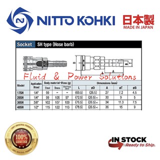 "Genuine" Nitto Kohki Hi Cupla 40SH Socket Hose Barb 1/2",1 Box 5pcs , Hi Coupler , Quick ...