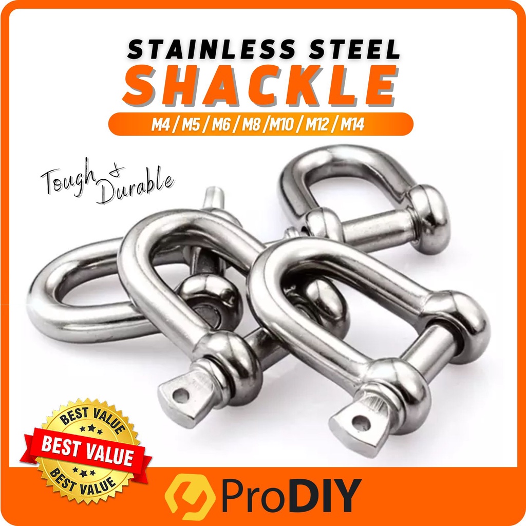 M4 M5 M6 M8 M10 M12 M14 Stainless Steel 304 U shaped Shackle Hook Screw Pin Bow Shackle SS304 ...