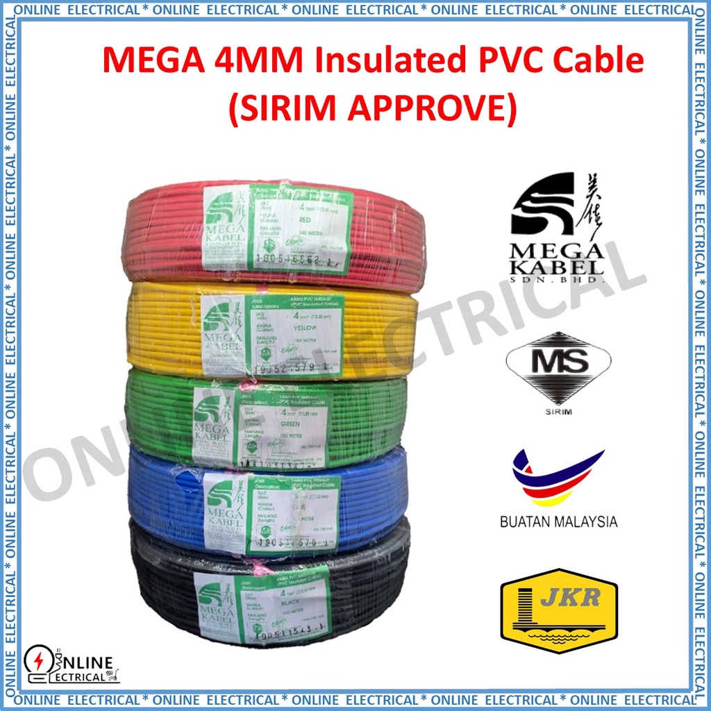 4MM / 2.5MM / 1.5MM MEGA Insulated PVC Cable (SIRIM APPROVE) | Shopee ...