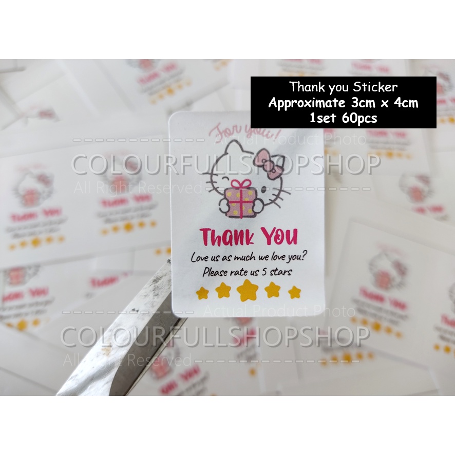 60pcs Kitty Thank You Packaging Seal Sticker / Pelekat Terima Kasih ...