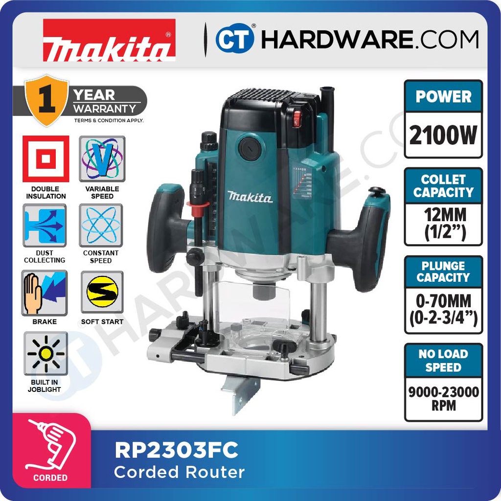 MAKITA RP2303FC CORDED ROUTER 12mm (1/2") | 2100W | 9000-23000RPM ...