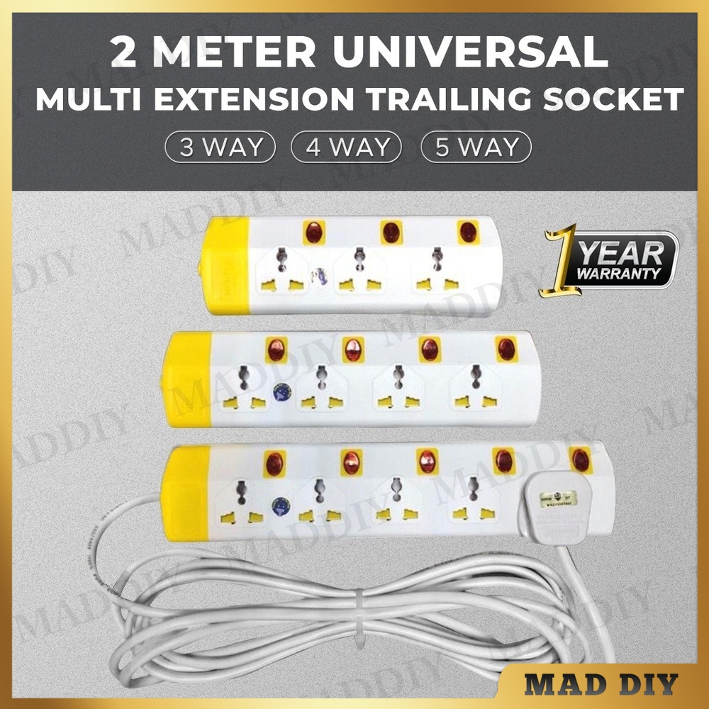 2 METER 3W/4W/5W UNIVERSAL MULTI EXTENSION TRAILING SOCKET EXTENSION ...