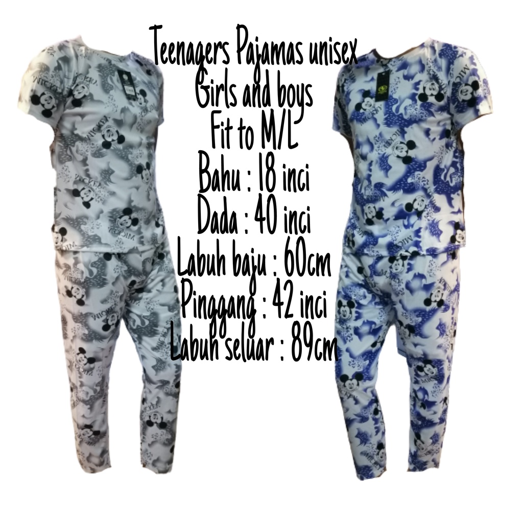 Baju Tidur Budak Remaja 10-15 years Micky Lengan Pendek Dan Seluar ...