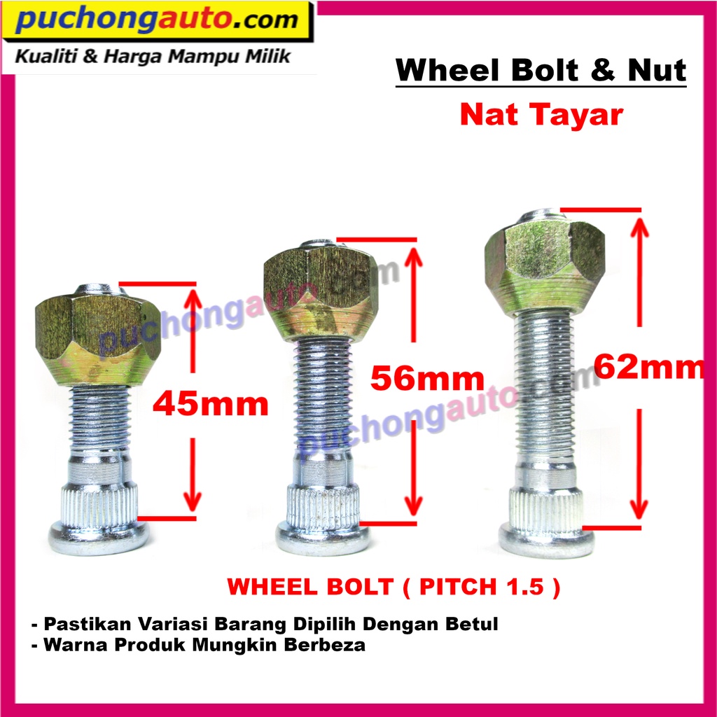 Skru Nat Tayar Wheel Bolt And Nut For Perodua Kancil Kenari Kelisa Viva ...