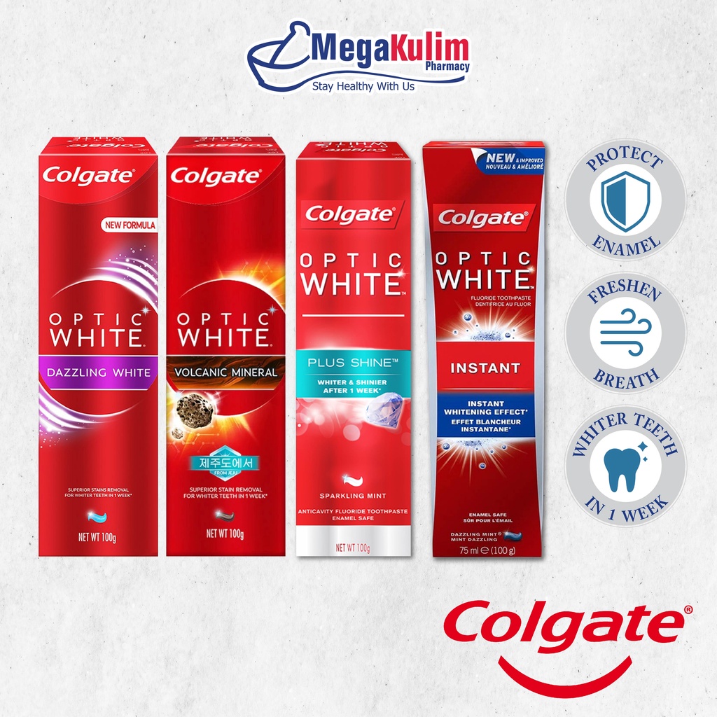 Colgate Optic White Volcanic Mineral / Instant / Dazzling / Plus Shine ...