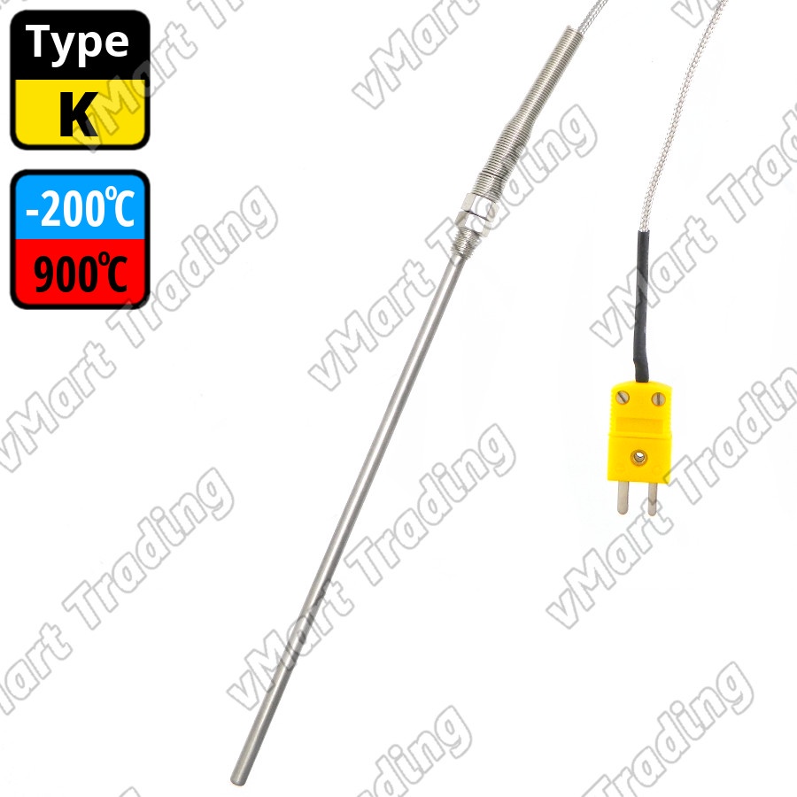 Type K Panel Mount Thermocouple 5x200mm Stainless Steel Probe | Shopee ...