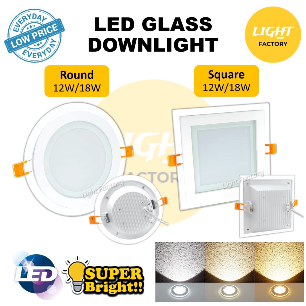 [2 YEARS WARRANTY] 3 Colour LED Glass Downlight 4" 12W | 6" 18W LED ...