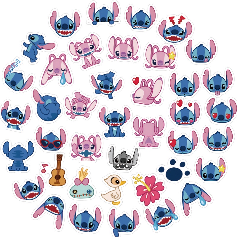 40 pcs Stitch And Angel Cute Cartoon Waterproof Scrapbook Stickers (2 ...