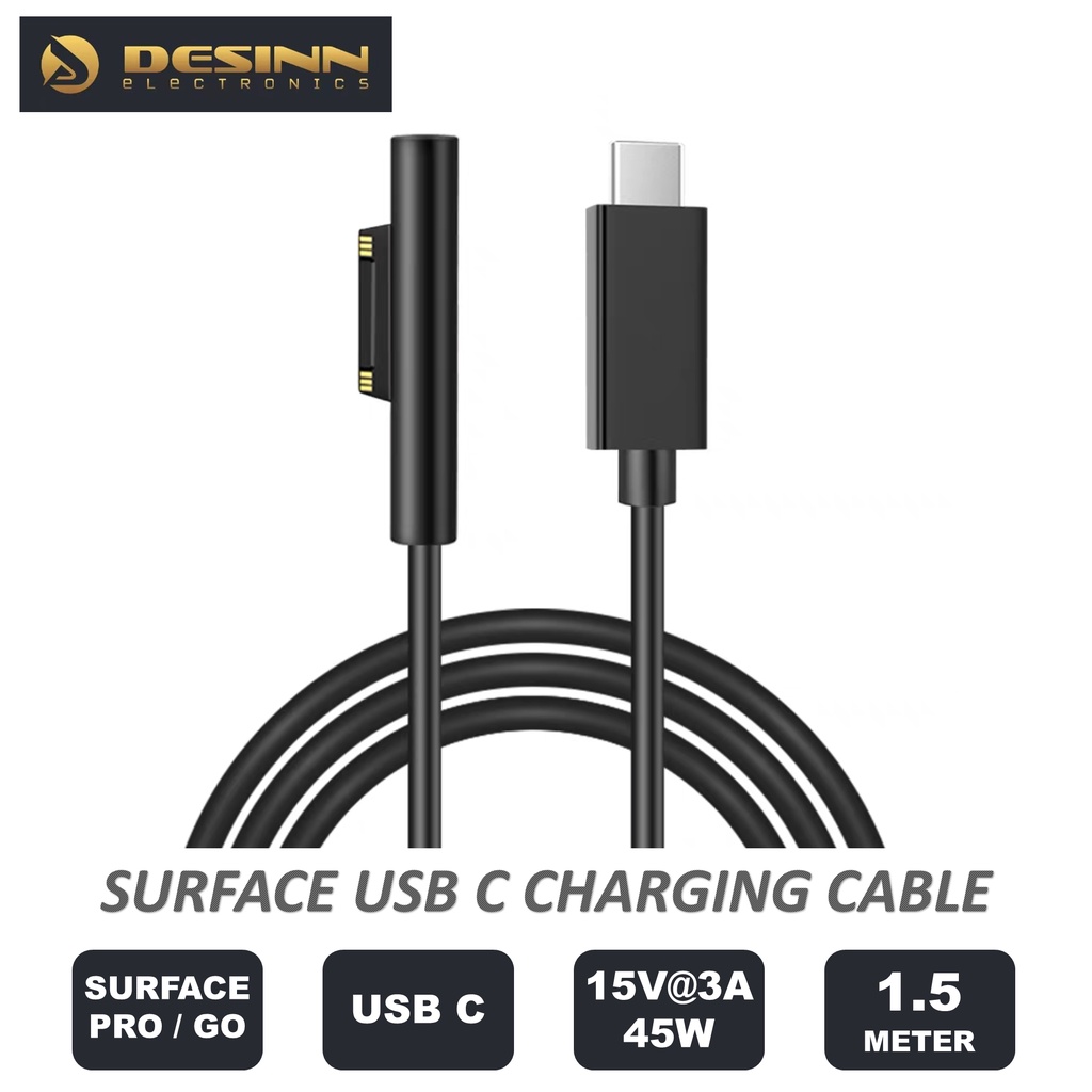 Surface to USB C PD Charging Cable 15V/3A 45W Compatible Surface Pro 7 ...