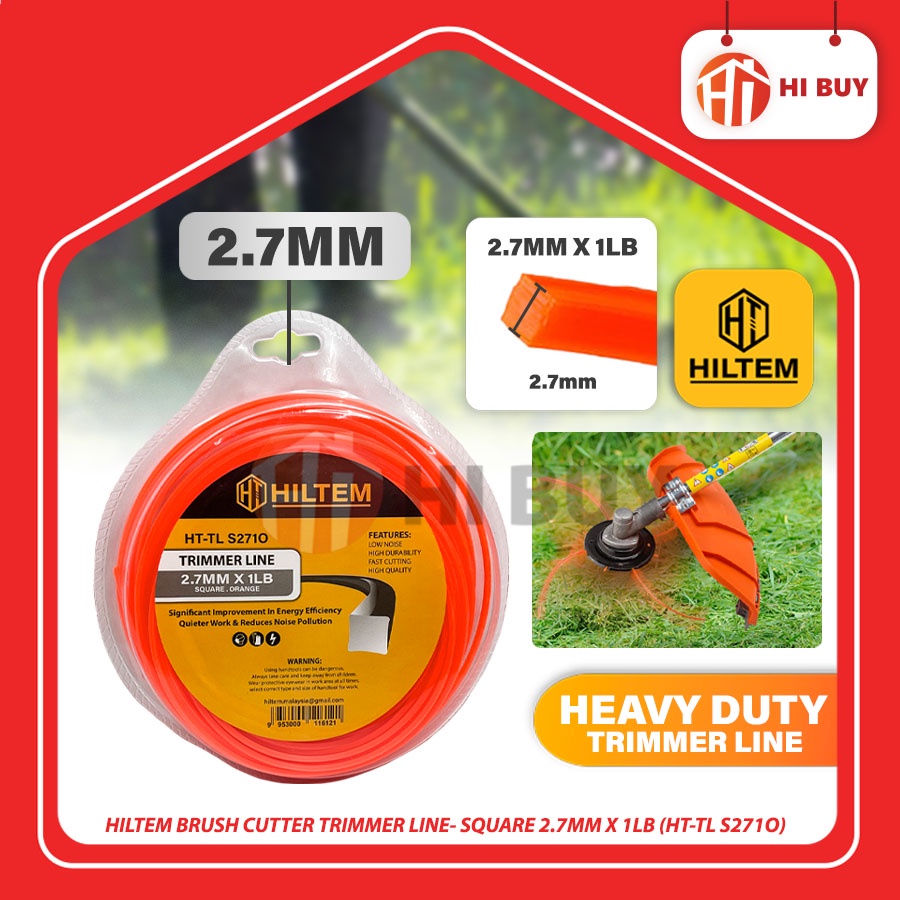 HILTEM BRUSH CUTTER TRIMMER LINE- SQUARE X 2.7MM X 1LB X ORANGE/ TALI MESIN RUMPUT/ NYLON ...