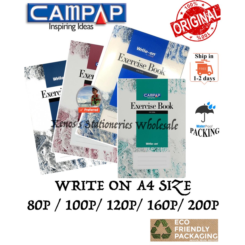 Campap Write On A4 Exercise Note Book A4 80P (CW2506)/ 100P (CW2509 ...