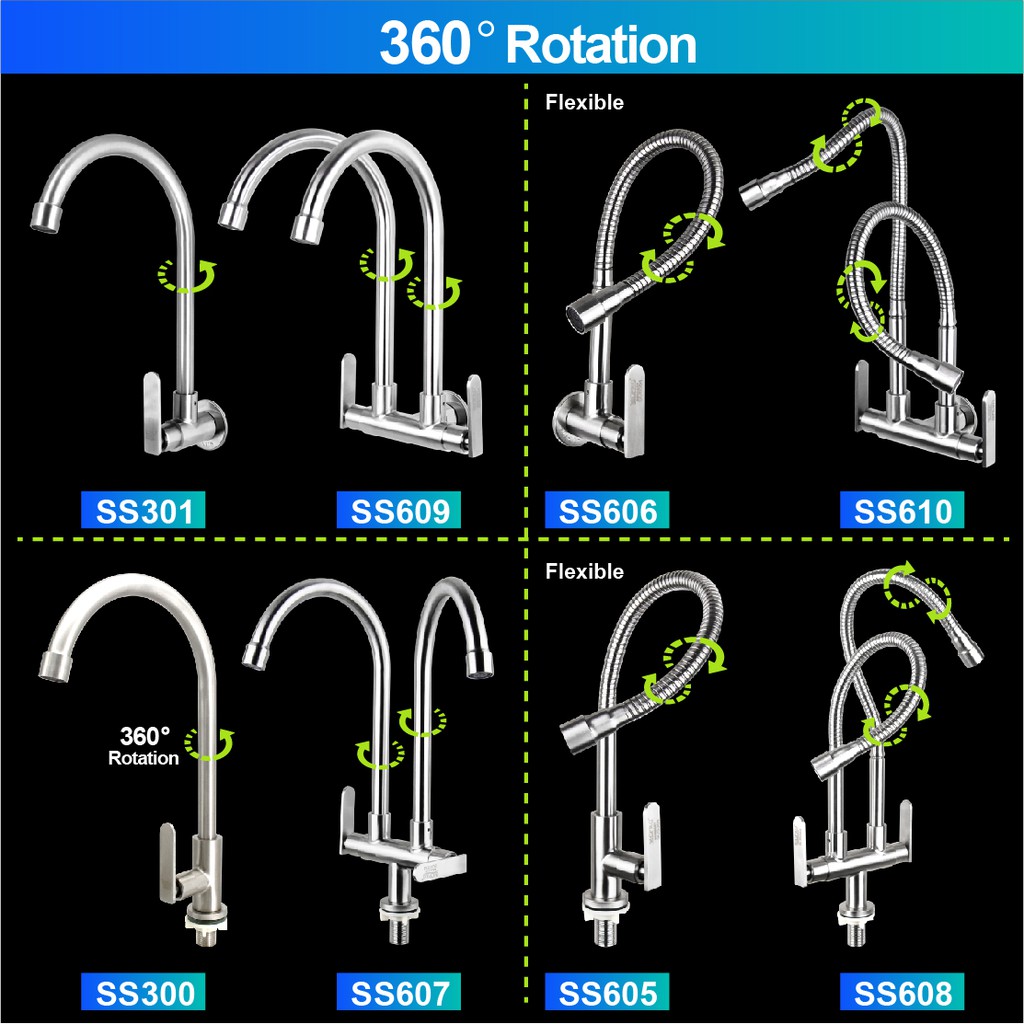 Stainless Steel Kitchen Faucet SINK TAP PILLAR WALL Paip Cabang Dua ...