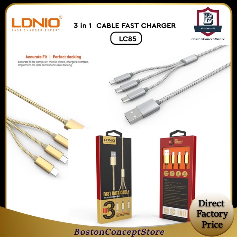 LDNIO LC85 3 IN 1 CABLE Ip Lightnin and MICRO CABLE FAST CHARGER ...