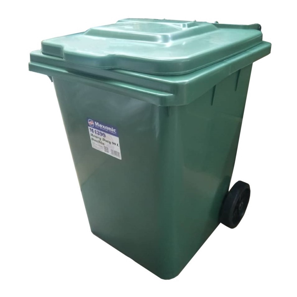 90L Heavy Duty Garbage Bin with Wheels/ Green Garbage Bin outdoor ...