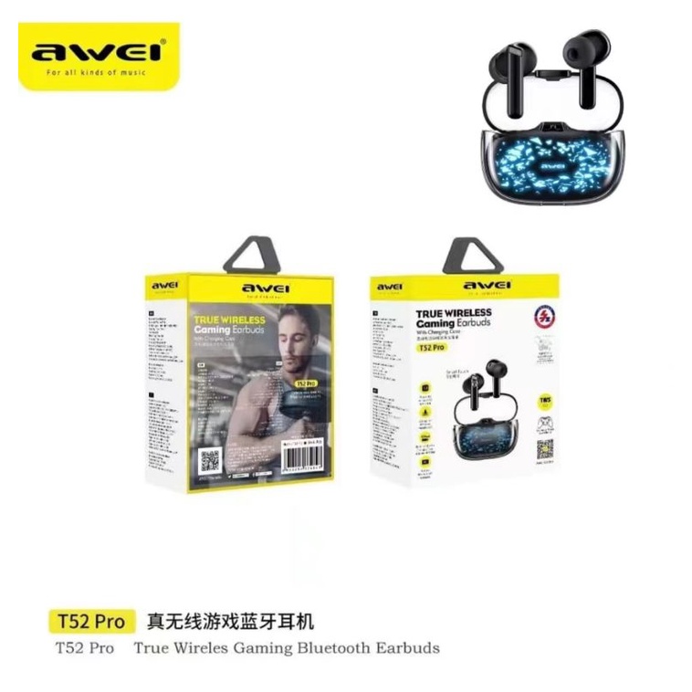 Awei T52 Pro Wireless Earbuds TWS Bluetooth Earphones with RGB ...
