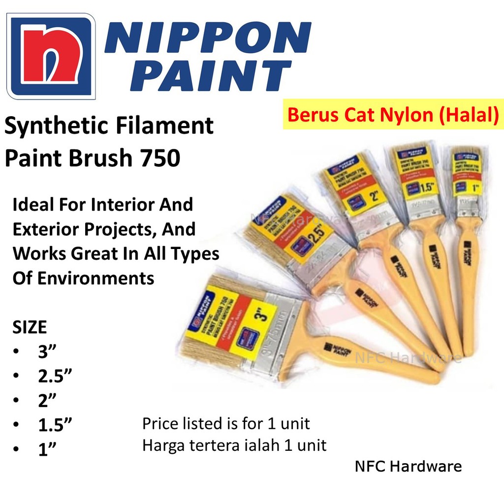 NIPPON PAINT Synthetic Filament Paint Brush 750 (Berus Cat Nylon) | Shopee Malaysia