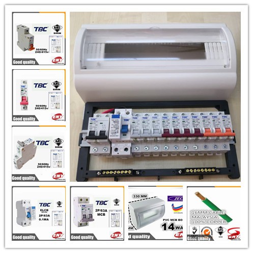 14 WAY Distribution Box DB Full Set Single Phase 63a RCCB 0.1ma C/W ...