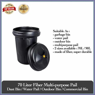 TKTT 70 Liter Mapo HDPE Fiber Dustbin Unbreakable Bin Heavy Duty Dustbin Tong Sampah Tong Hitam ...