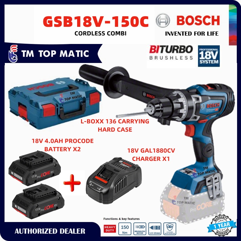 Bosch GSR18V-150C Cordless Drill Driver GSR 18V-150C HMI With BITURBO ...
