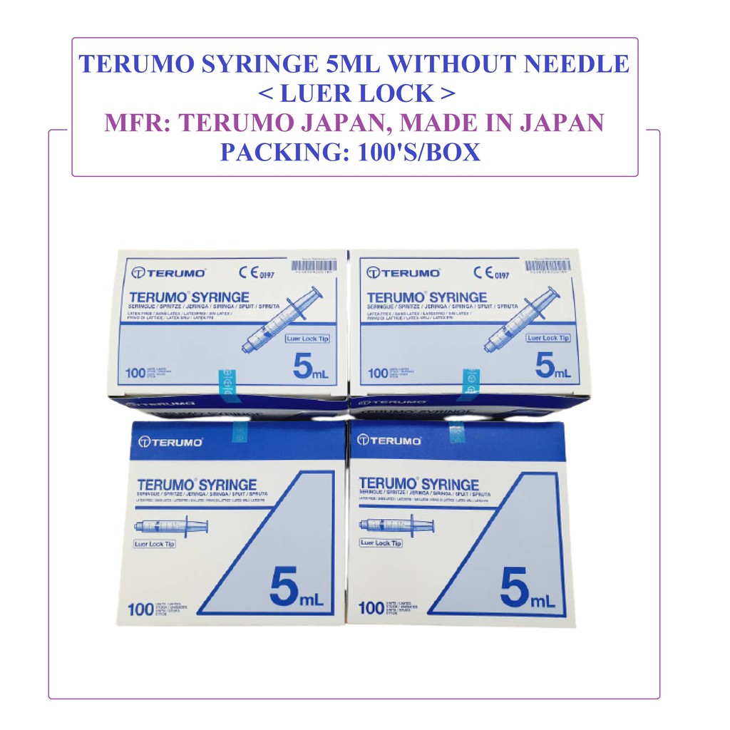 TERUMO SYRINGE 5ML WITHOUT NEEDLE (LUER LOCK TIP); MFR: TERUMO JAPAN, MADE IN JAPAN- 100 PCS ...