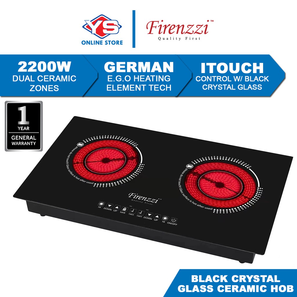 Firenzzi Dual Ceramic Black Crystal Glass Cooking Hob FRR-2199 (2200W ...