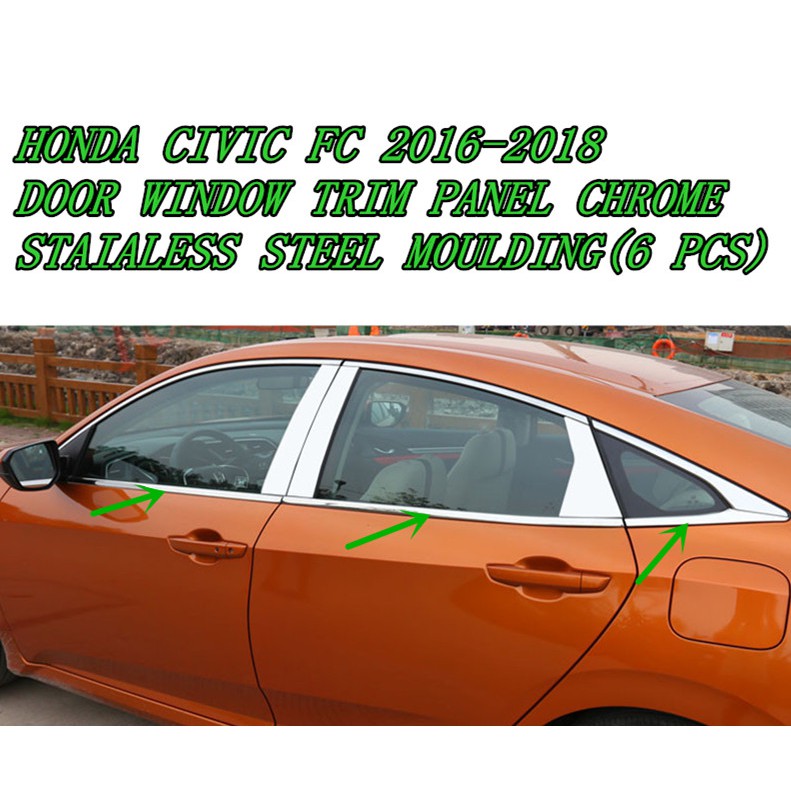 Honda Civic FC 2016-2021 Door Window Trim Panel Chrome Stainless Steel ...