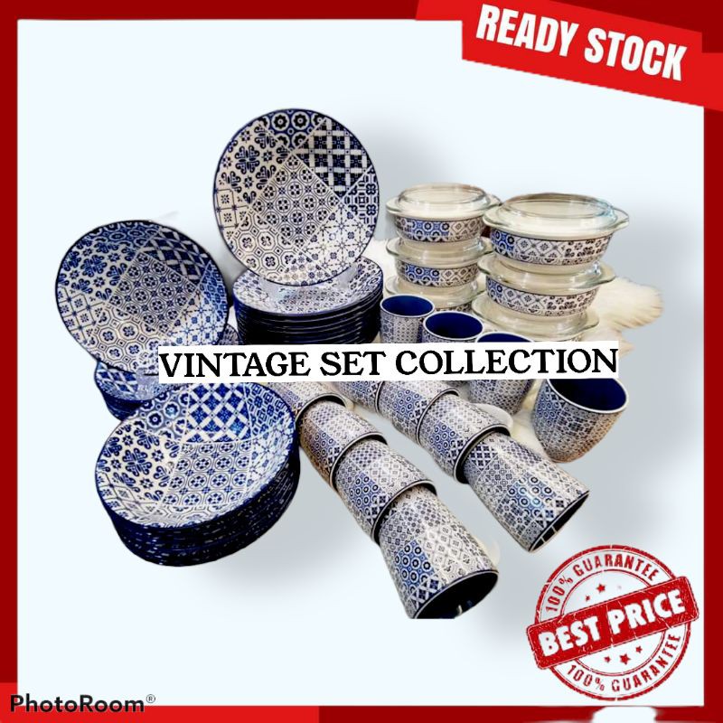 SET PINGGAN DINNER VINTAGE / SET CAWAN VINTAGE GIACOMO/ VINTAGE BLUE ...