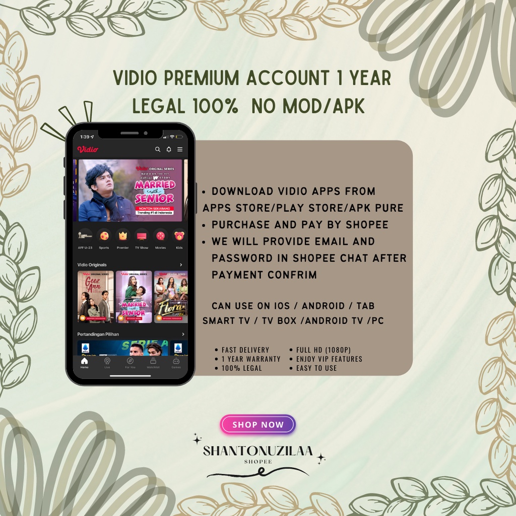 1 MONTH VIDIO VIDEO PREMIER Diamond (EPL + Platinum) | Shopee Malaysia