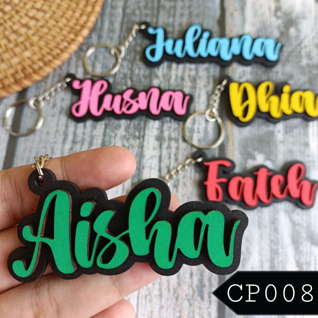 (CP008) Customized Keychain Engrave Keychain Nama Wood Acrylic ...