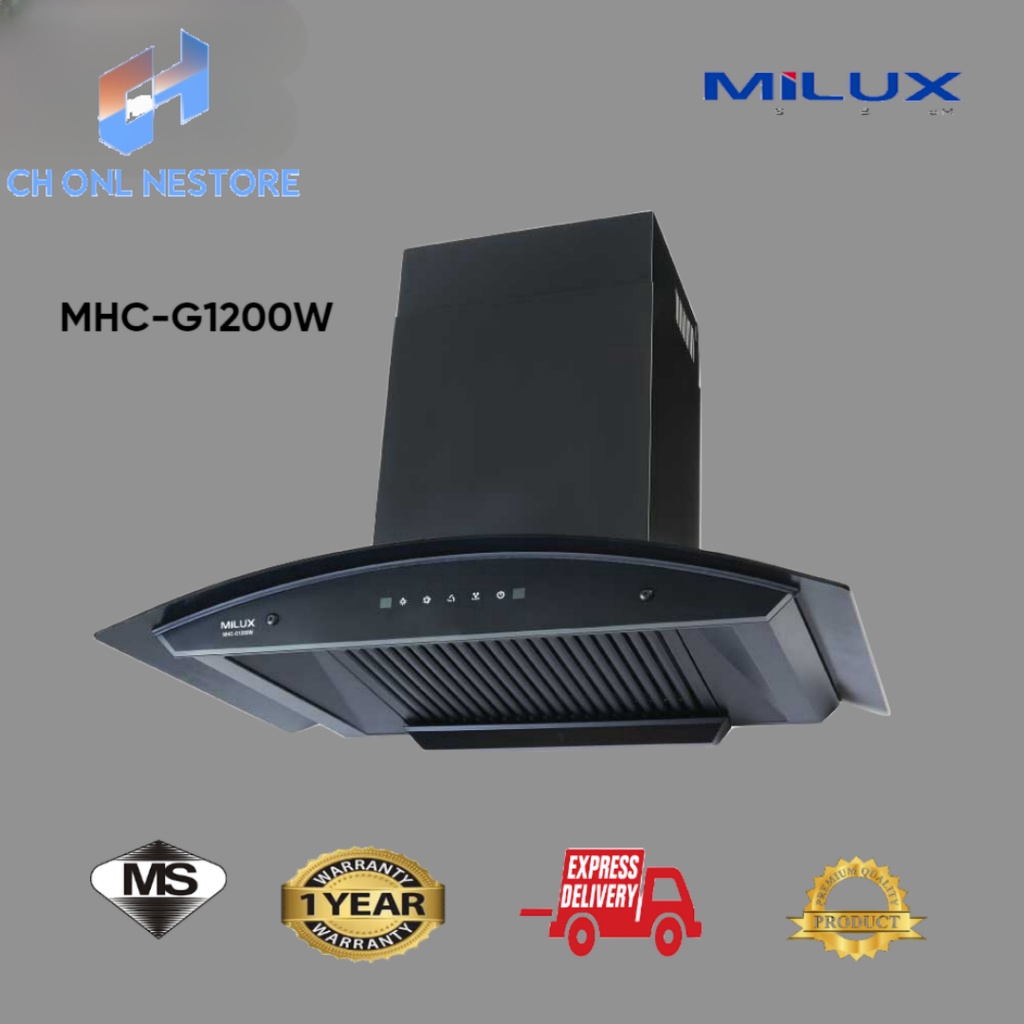 MILUX MHC-G1200W MATT BLACK CHIMNEY HOOD | Shopee Malaysia