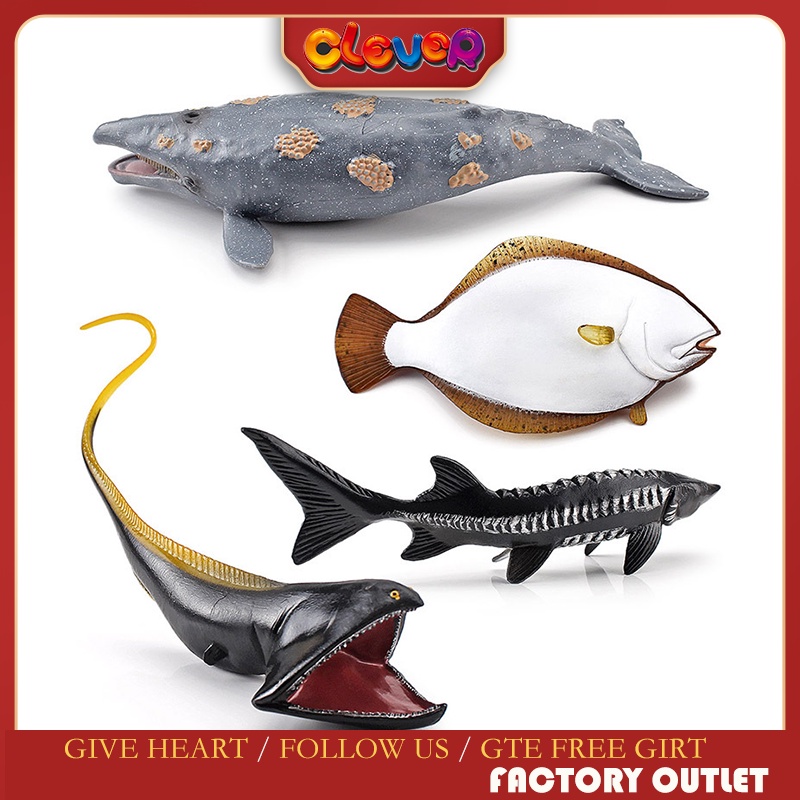 4Pcs/Set Simulation Ocean Animals Model Static Solid Whale Sturgeon ...